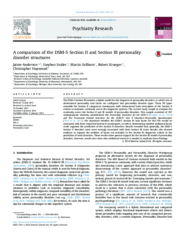 (PDF) A comparison of the DSM-5 Section II and Section III personality ...