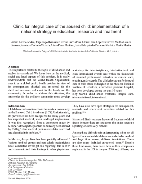 (PDF) Clinic for integral care of the abused child: implementation of a national strategy in ...