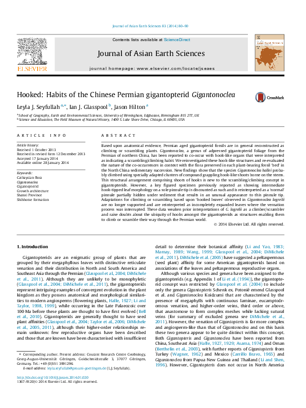 (PDF) Hooked: Habits of the Chinese Permian gigantopterid Gigantonoclea
