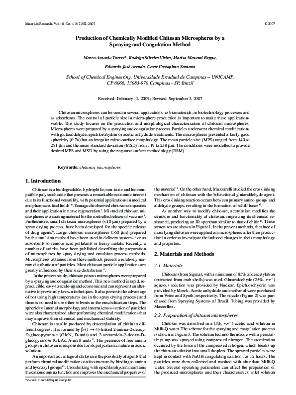 (PDF) Production of chemically modified chitosan microspheres by a spraying and coagulation method