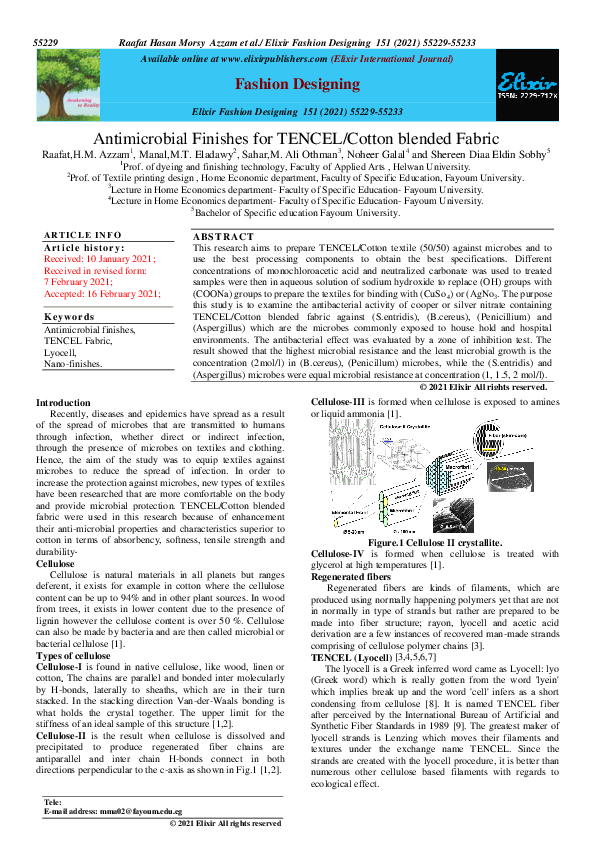 (PDF) Antimicrobial Finishes for TENCEL / Cotton blended Fabric