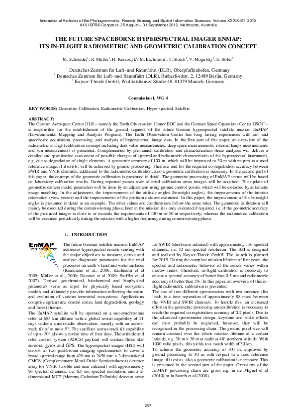 The Future Spaceborne Hyperspectral Imager Enmap Its In Flight Radiometric And Geometric