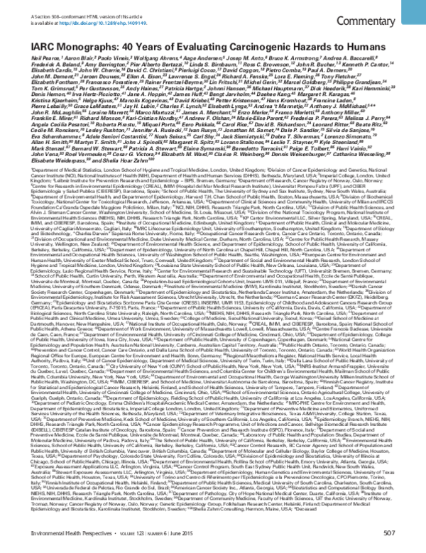 (PDF) IARC Monographs: 40 Years of Evaluating Carcinogenic Hazards to Humans