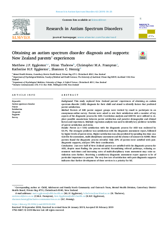(PDF) Obtaining an autism spectrum disorder diagnosis and supports: New ...