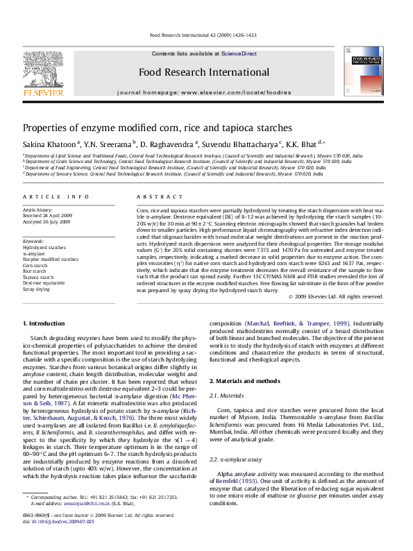 (PDF) Properties of enzyme modified corn, rice and tapioca starches
