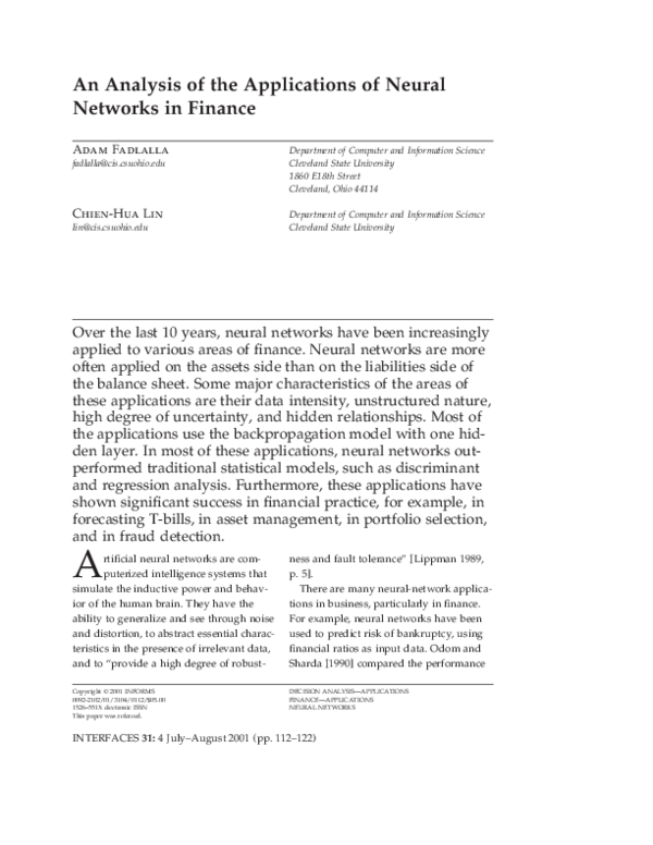 (PDF) An Analysis of the Applications of Neural Networks in Finance