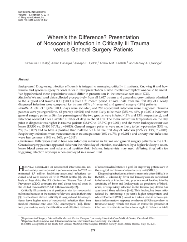 (PDF) Where's the Difference? Presentation of Nosocomial Infection in ...