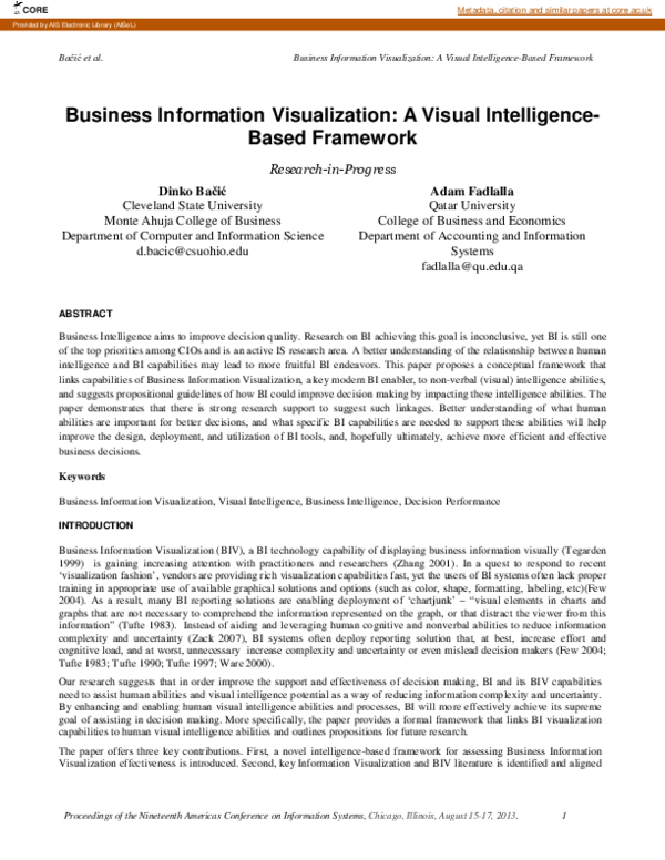 (PDF) Business Information Visualization: A Visual Intelligence-Based Framework