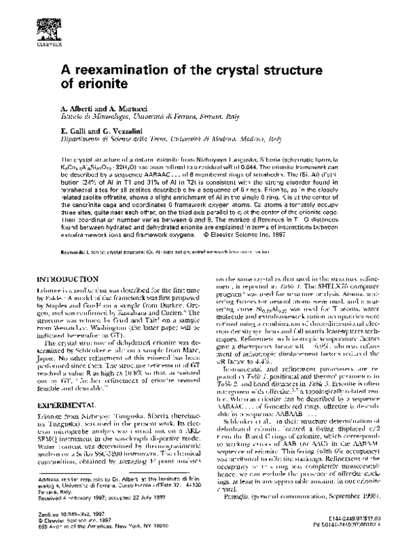 (PDF) A reexamination of the crystal structure of erionite