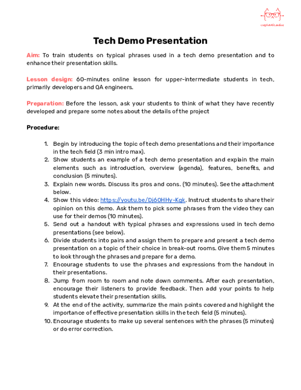 (PDF) How to conduct technical demos and presentations (ESL activity)