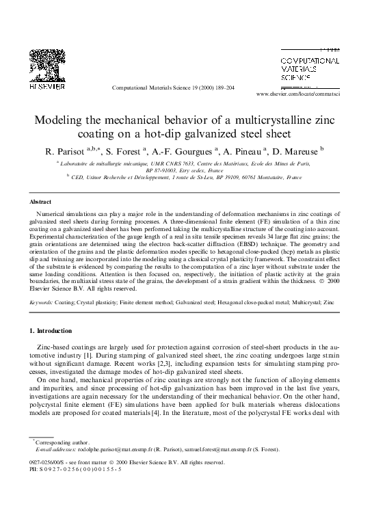 (PDF) Modeling the mechanical behavior of a multicrystalline zinc coating on a hot-dip ...
