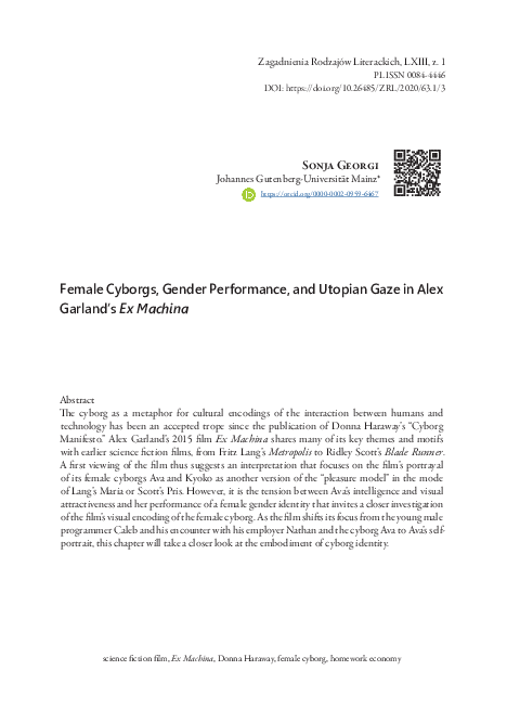 (PDF) Female Cyborgs, Gender Performance, and Utopian Gaze in Alex ...