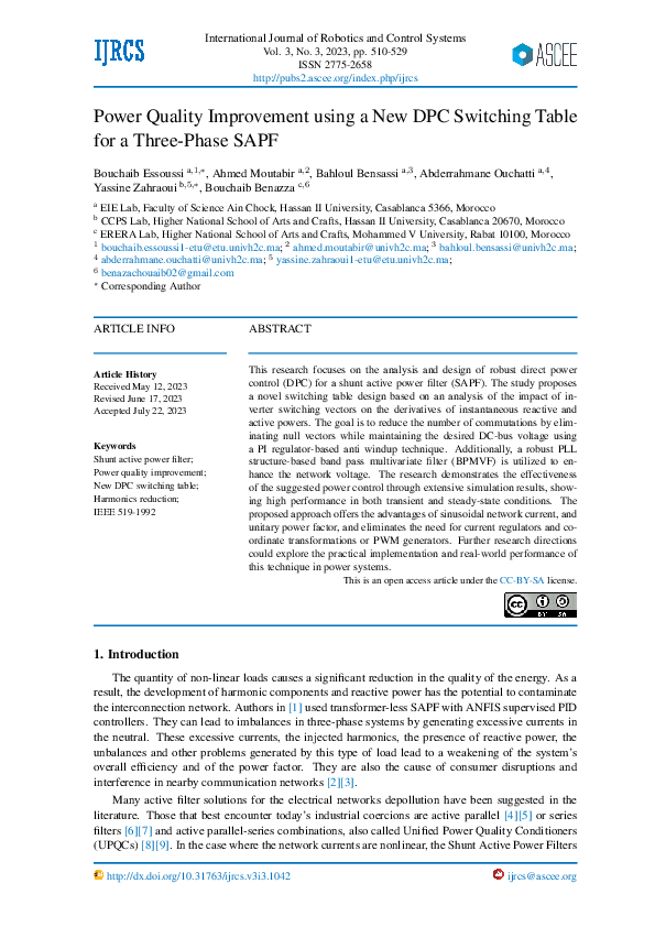 (PDF) Power Quality Improvement using a New DPC Switching Table for a Three-Phase SAPF