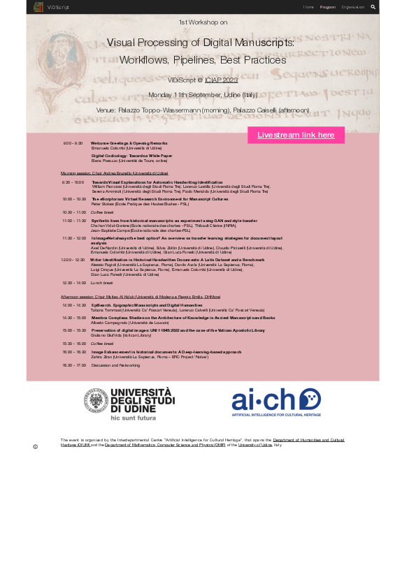 (PDF) Program of 1st workshop on Visual Processing of Digital Manuscripts: Workflows, Pipelines ...