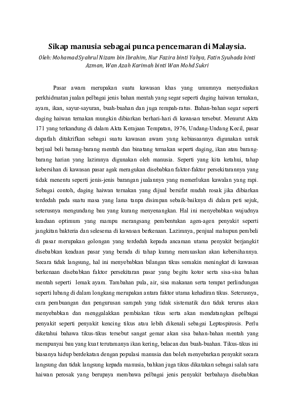 (DOC) Sikap manusia sebagai punca pencemaran di Malaysia