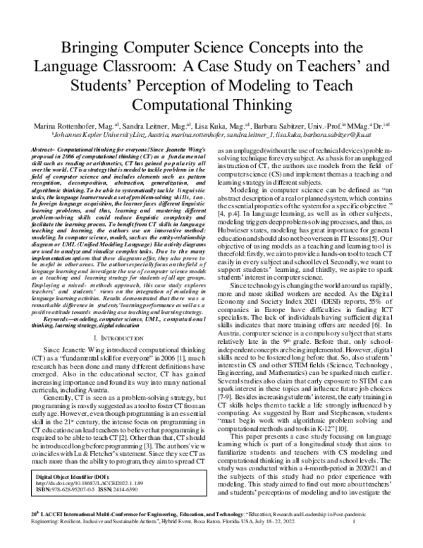 (PDF) Modeling in Language Teaching: Insights on CT Integration