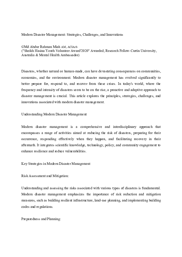 (PDF) Modern Disaster Management
