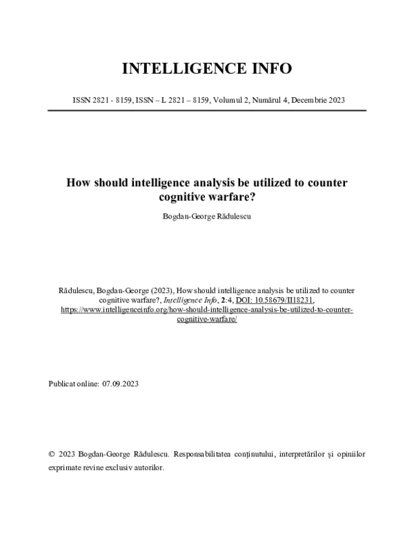(PDF) How should intelligence analysis be utilized to counter cognitive ...