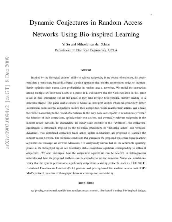 Pdf Dynamic Conjectures In Random Access Networks Using Bio Inspired