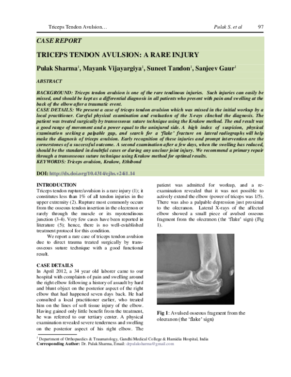 (PDF) Case Report:Triceps Tendon Avulsion: A Rare Injury
