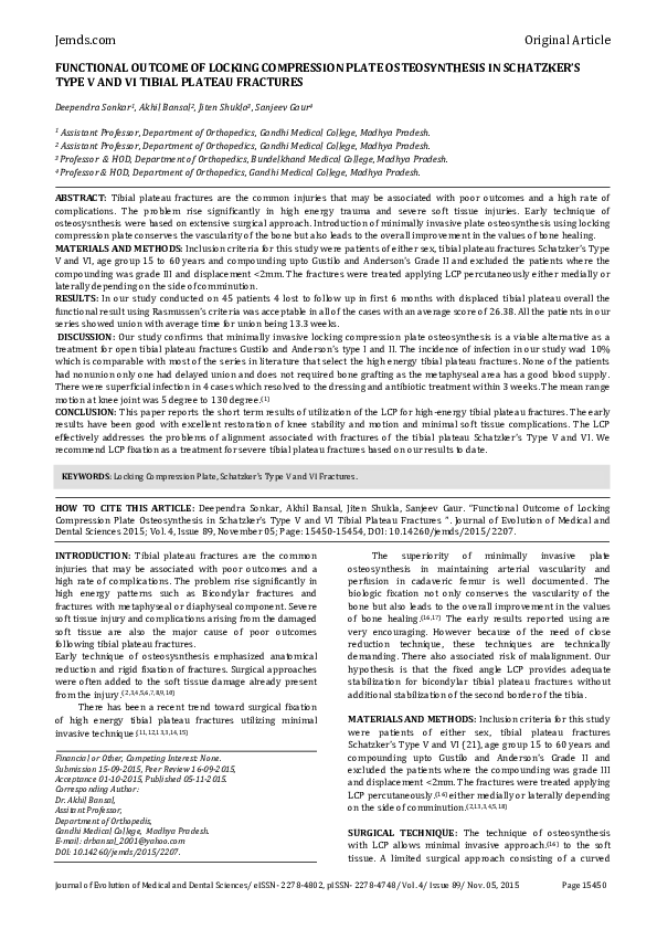 (PDF) Functional Outcome of Locking Compression Plate Osteosynthesis in ...