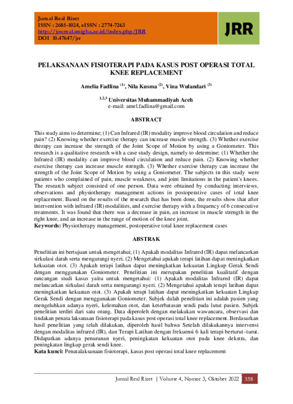 (PDF) Pelaksanaan Fisioterapi Pada Kasus Post Operasi Total Knee ...