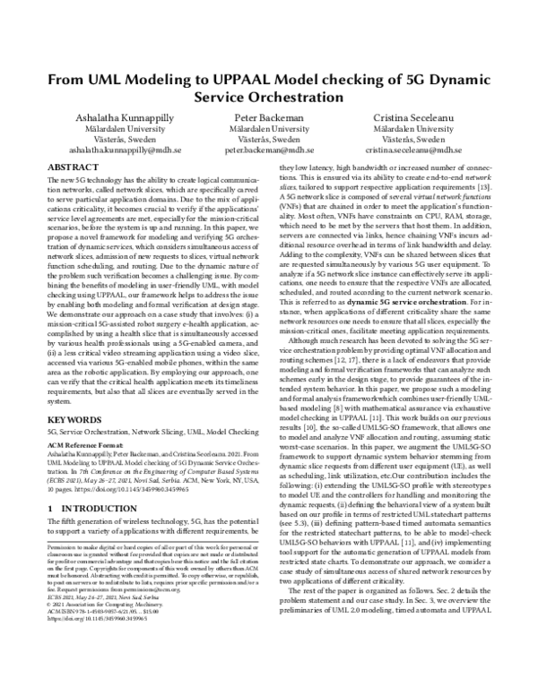 Pdf From Uml Modeling To Uppaal Model Checking Of 5g Dynamic Service Orchestration Asha