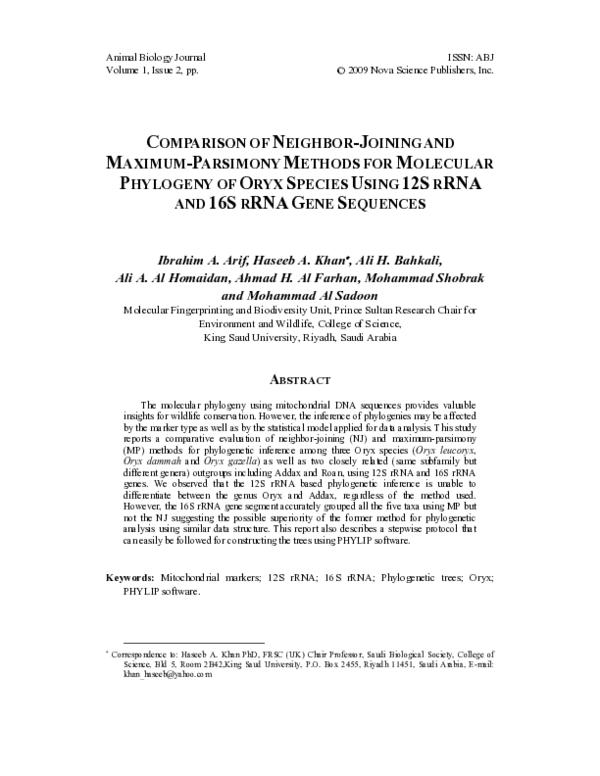 (PDF) Comparison of Neighbor-joining and maximum-parsimony methods for ...