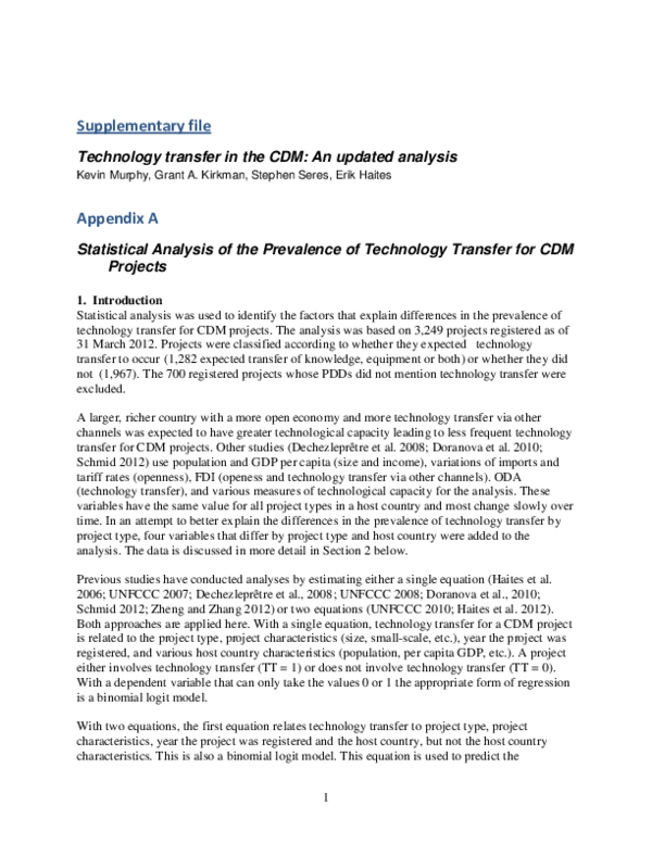 (PDF) Technology transfer in the CDM: an updated analysis