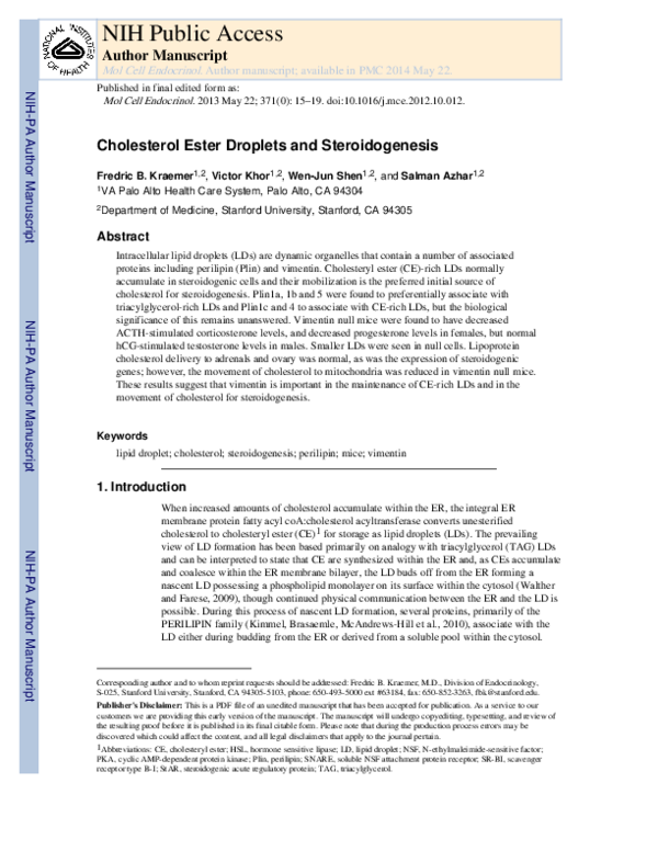 (PDF) Cholesterol ester droplets and steroidogenesis