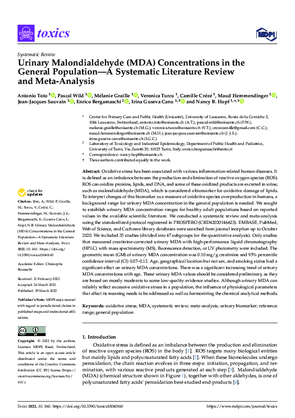 (PDF) Urinary Malondialdehyde (MDA) Concentrations in the General ...