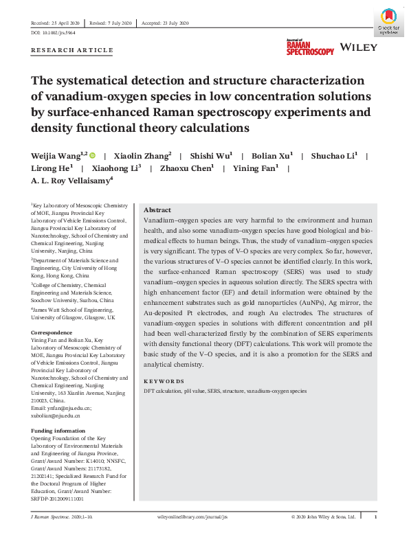 Pdf The Systematical Detection And Structure Characterization Of Vanadium‐oxygen Species In