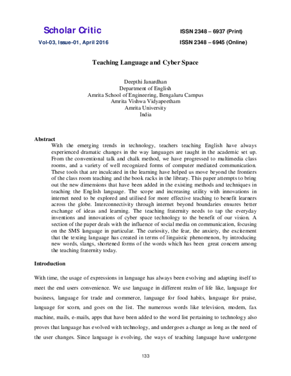 (PDF) Scholar Critic Teaching Language and Cyber Space