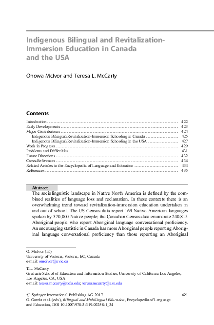 (PDF) Indigenous Bilingual and Revitalization-Immersion Education in ...