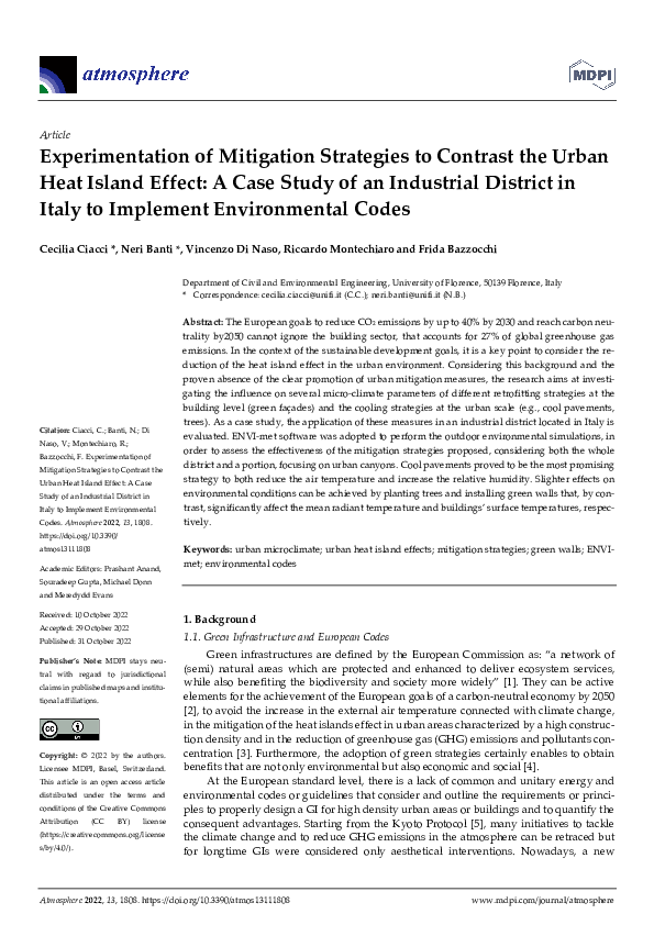(PDF) Experimentation of Mitigation Strategies to Contrast the Urban ...