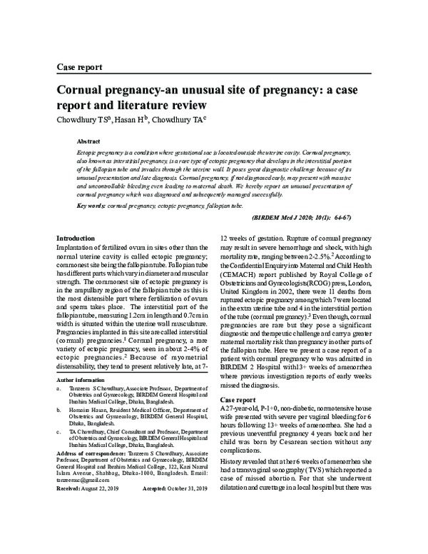 (PDF) Cornual pregnancy-an unusual site of pregnancy: a case report and ...