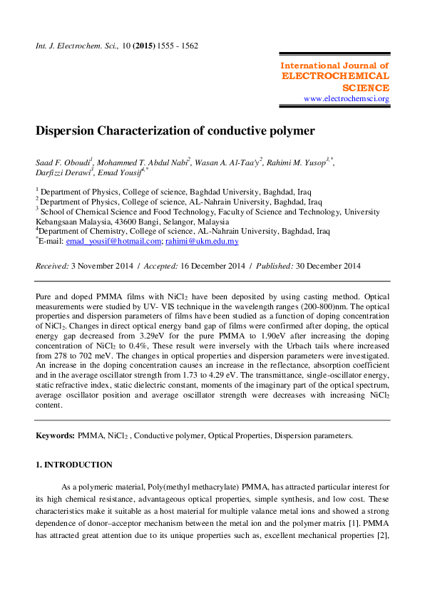 (PDF) Dispersion Characterization of conductive polymer
