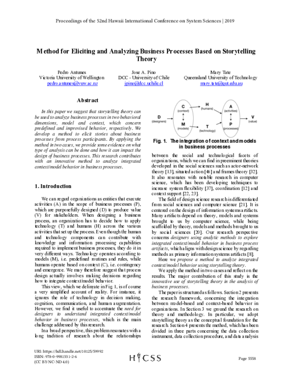 (PDF) Method for Eliciting and Analyzing Business Processes Based on Storytelling Theory | Pedro ...