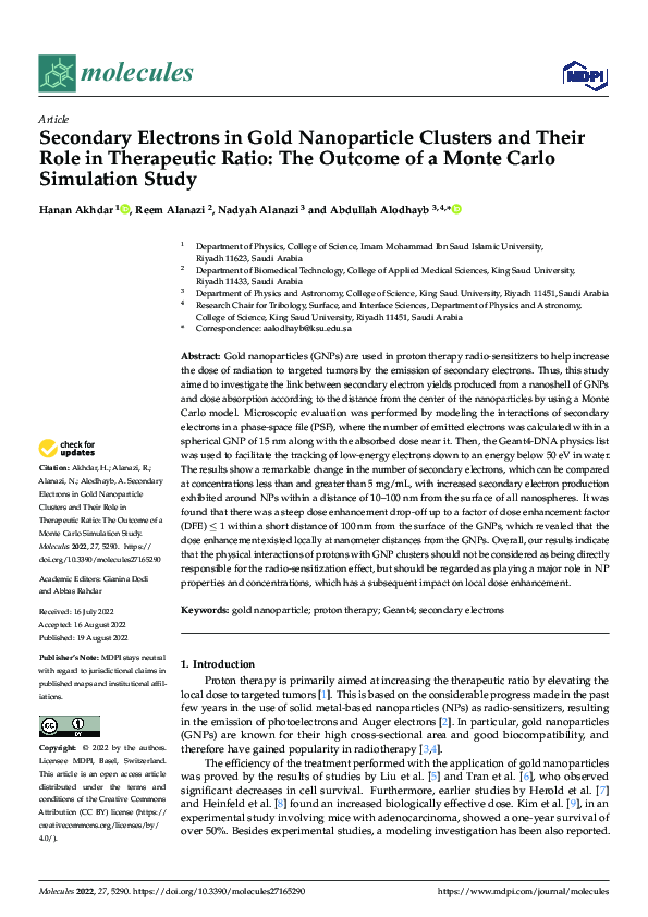 (PDF) Secondary Electrons in Gold Nanoparticle Clusters and Their Role in Therapeutic Ratio: The ...
