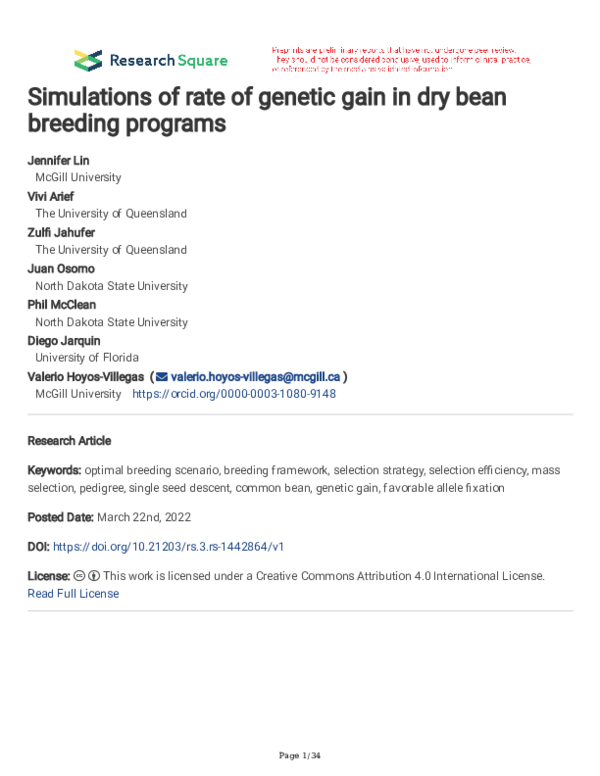 (PDF) Genetic Gain in Dry Bean Breeding Simulations