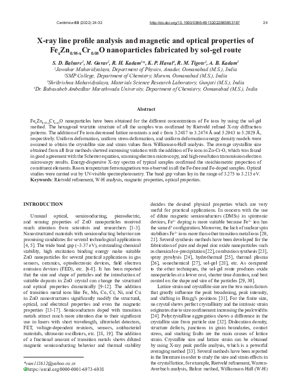 (PDF) X-ray line profile analysis and magnetic and optical properties ...