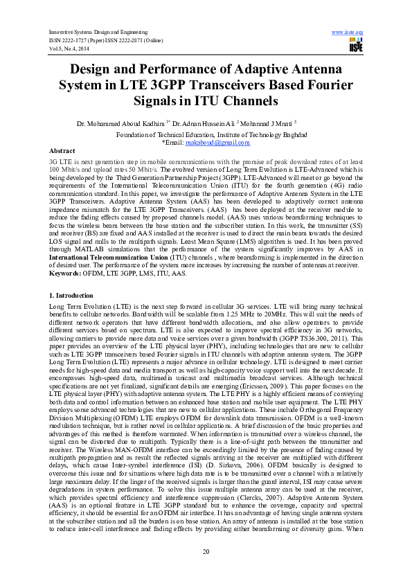 (PDF) Design and Performance of Adaptive Antenna System in LTE 3GPP Transceivers Based Fourier ...