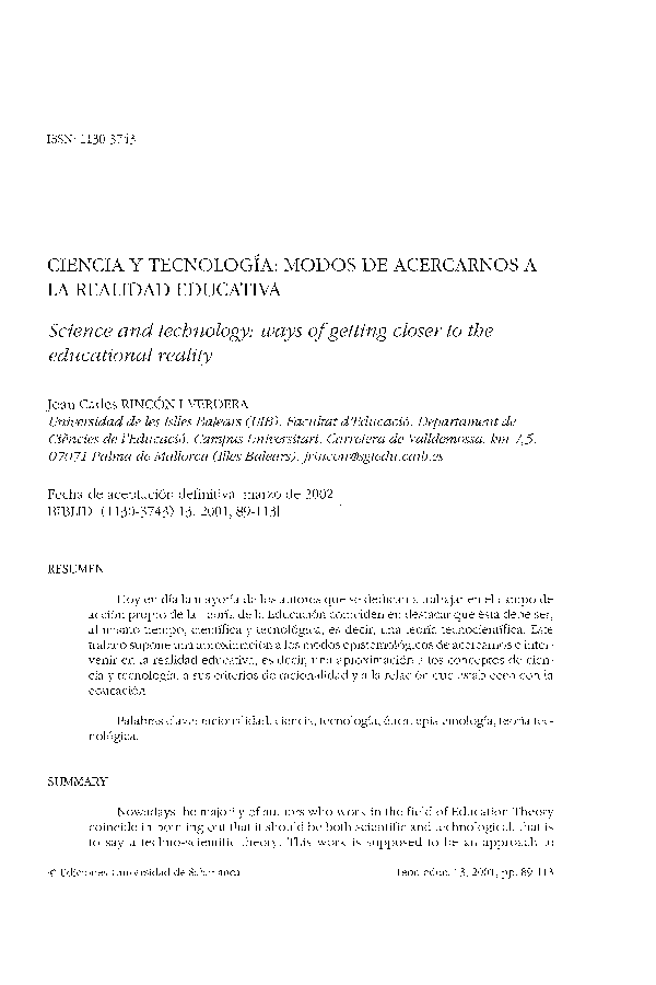 (PDF) Ciencia y tecnología: modos de acercarnos a la realidad educativa