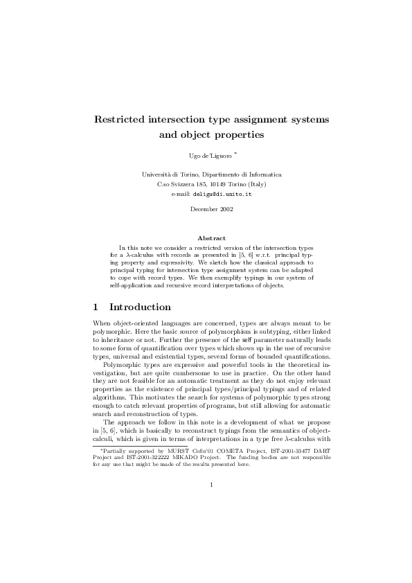 Pdf Restricted Intersection Type Assignment Systems And Object Properties