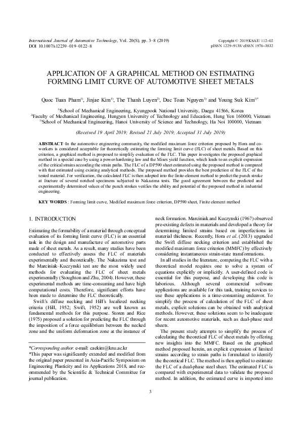 (PDF) Application of a Graphical Method on Estimating Forming Limit Curve of Automotive Sheet Metals