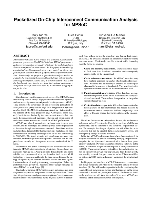 (PDF) Packetized on-chip interconnect communication analysis for MPSoC