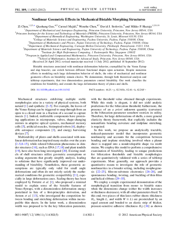 (PDF) Nonlinear Geometric Effects in Mechanical Bistable Morphing Structures
