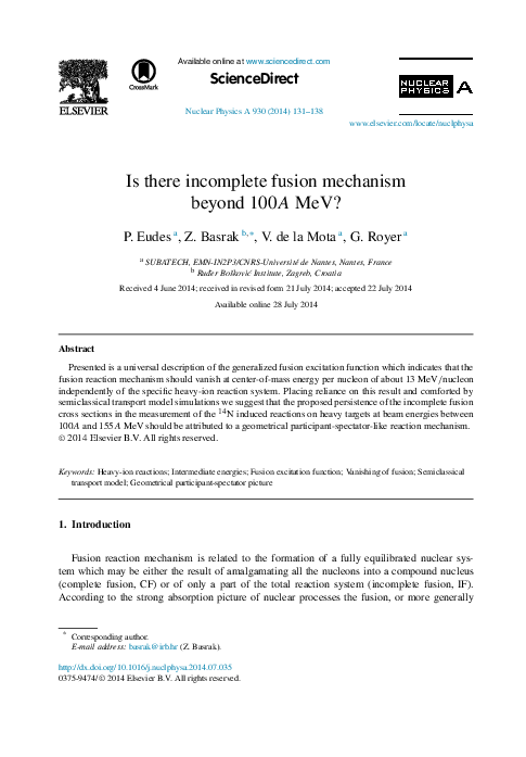 (PDF) Is there incomplete fusion mechanism beyond 100A MeV