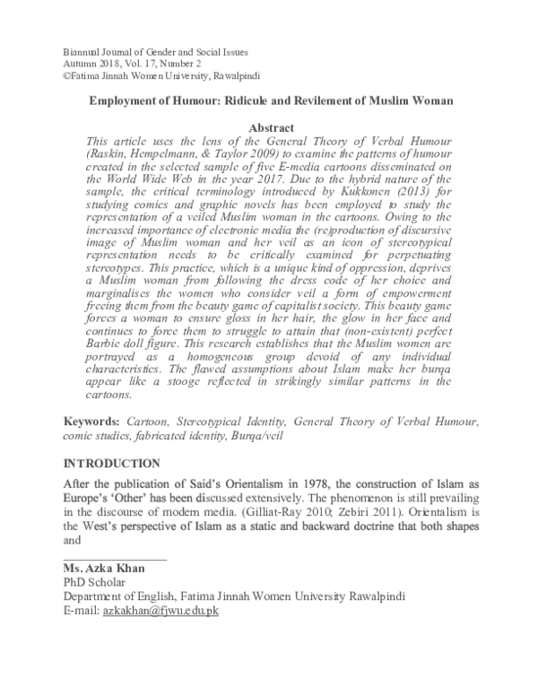 (PDF) Employment of Humour: Ridicule and Revilement of Muslim Woman