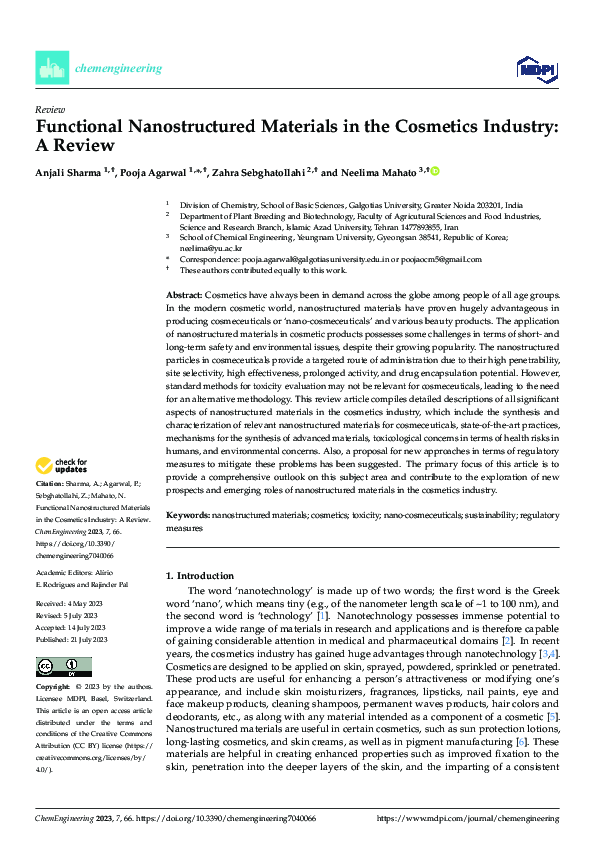 (PDF) Functional Nanostructured Materials in the Cosmetics Industry: A Review
